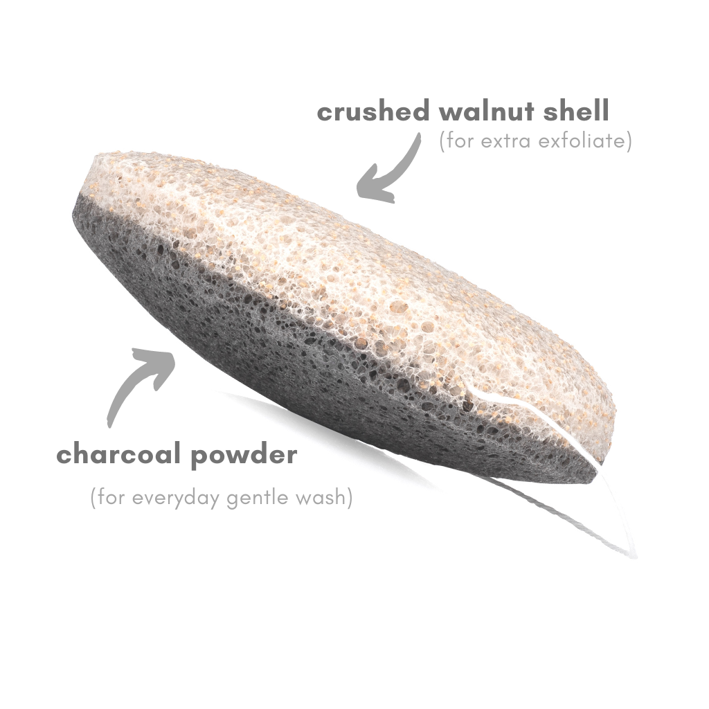 Konjac gentle face sponge bamboo charcoal/walnut - Hello Cider